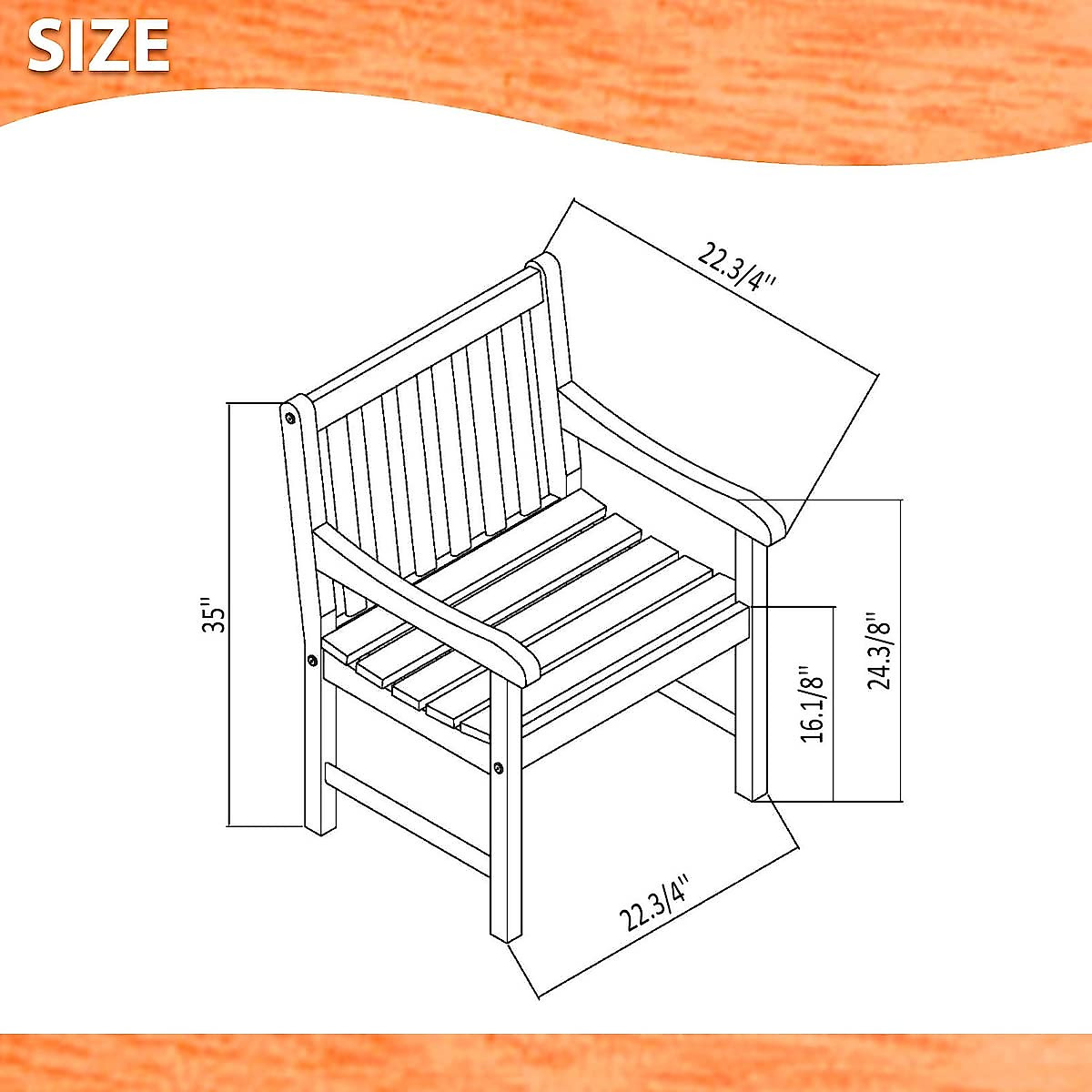 Amazonia Milano 1-Piece Patio Armchair | Eucalyptus Wood | Ideal for Outdoors and Indoors, 23Lx20Wx35H, brown
