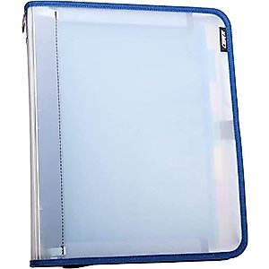 Case-it Transulcent Slim Go Tab Zipper Binder, 1" O-Ring with 5-Color tabs, Expanding File Folder, PS-425-Slim, Blue
