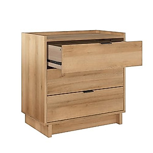 Prepac Simply Modern Nightstand Bedside Table, Natural Oak Nightstand for Bedroom, End Table with 3 Drawers 26.5" W x 26.75" H x 16" D