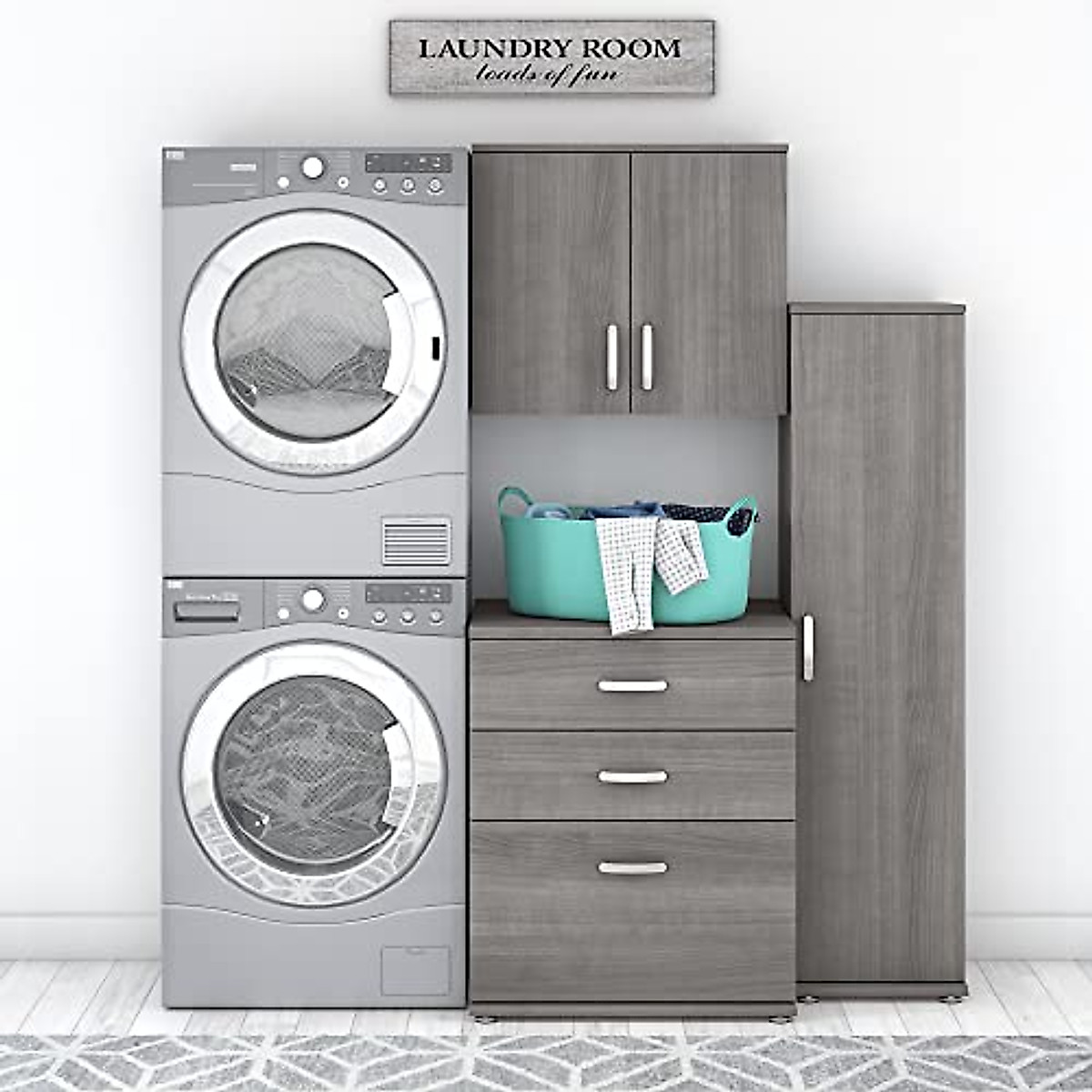 Bush Business Furniture Universal 3 Piece Modular Laundry Room Storage Set with Floor and Wall Cabinets, Platinum Gray