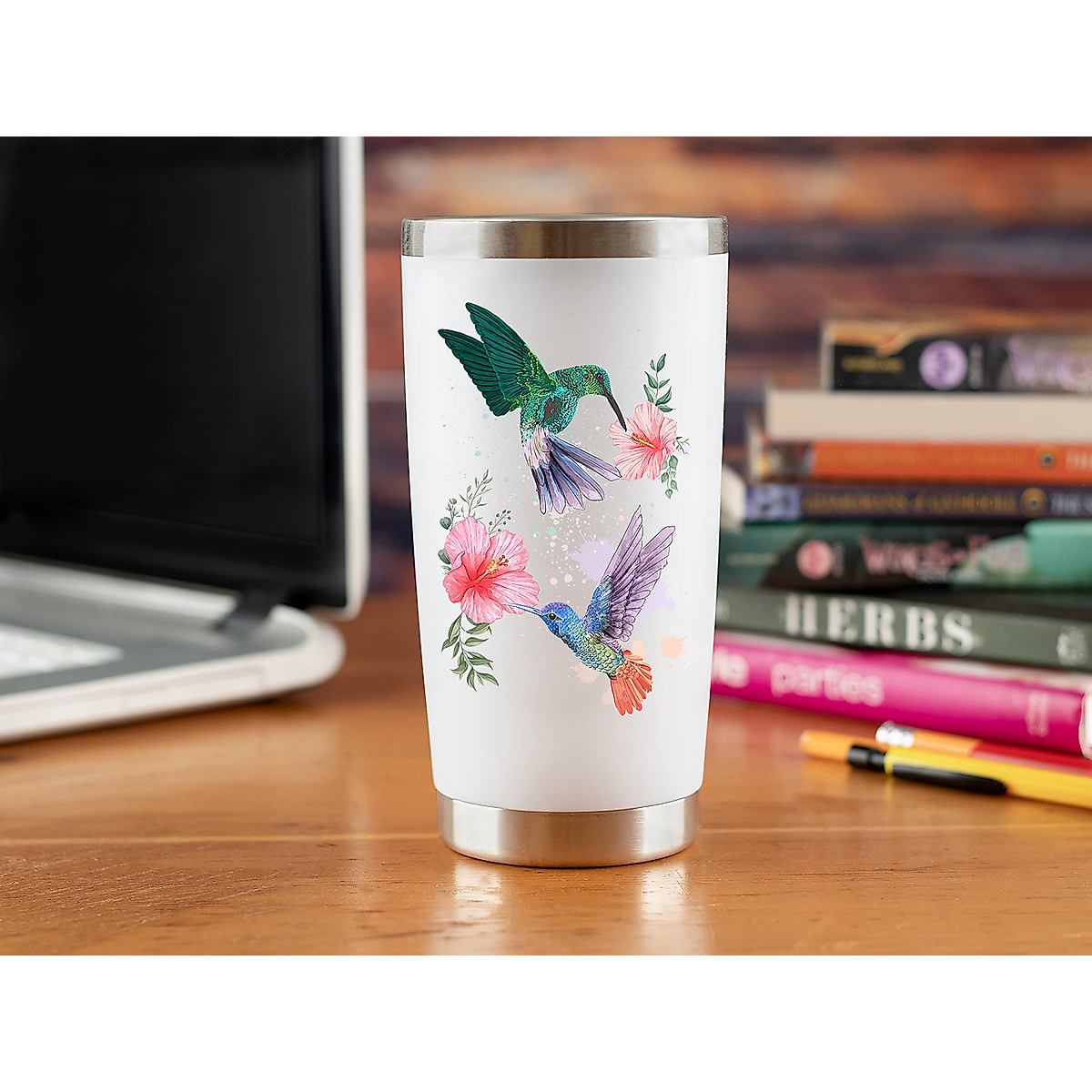 KLUBI Hummingbird Gifts for Women - Large 20oz Tumbler Mug for Coffee or Any Drink - Cute Idea for Bird Lovers