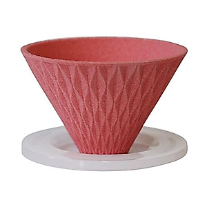 Kofil 13904302 Flow Flow Corrugated Ceramic Coffee Filter Dripper with Dedicated Base, Salmon Pink, Made in Japan
