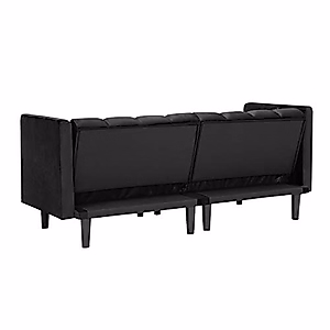 LCH Futon Bed Convertible Velvet, Modern Sleeper Sofa with 2 Pillows, 3 Adjustable Angles for Backrest, Living Room Couch with 7 Sturdy Metal Legs, Upholstered Loveseat for Home, Office, Black