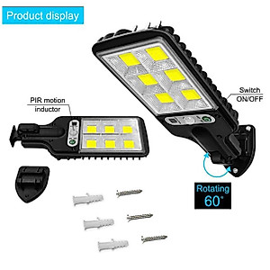 Solar Street Light Outdoor, Solar Street Light Parking Lot Lights Commercial Dusk to Dawn, 6500k IP65 Waterproof Led with Remote Control Motion for Street,Court,Tree