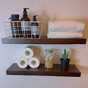 IEO 16 inch Floating Wood Shelves for Wall, Bathroom Wooden Wall Shelves Kitchen Floating Wall Mounted Shellves for Living Room, Bathroom, Bedroom, Kitchen, Office Storage & Organization