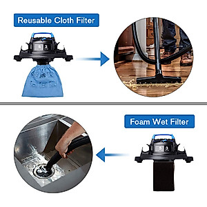 Vacmaster 3 Peak HP 5 Gallon Shop Vauum with Hepa Filter Powerful Suction Wet Dry Vacuum Cleaner with Blower Function 1-1/4 inch Hose 10ft Power Cord