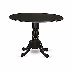East West Furniture DLDL3-BLK-W 3 Piece Dining Room Furniture Set Contains a Round Kitchen Table with Dropleaf and 2 Dining Chairs, 42x42 Inch, Black