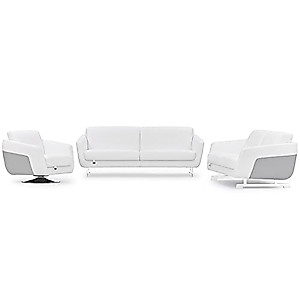 Zuri Furniture Modern Armondo Sofa in Two Tone White Microfiber Leather and Grey Accent