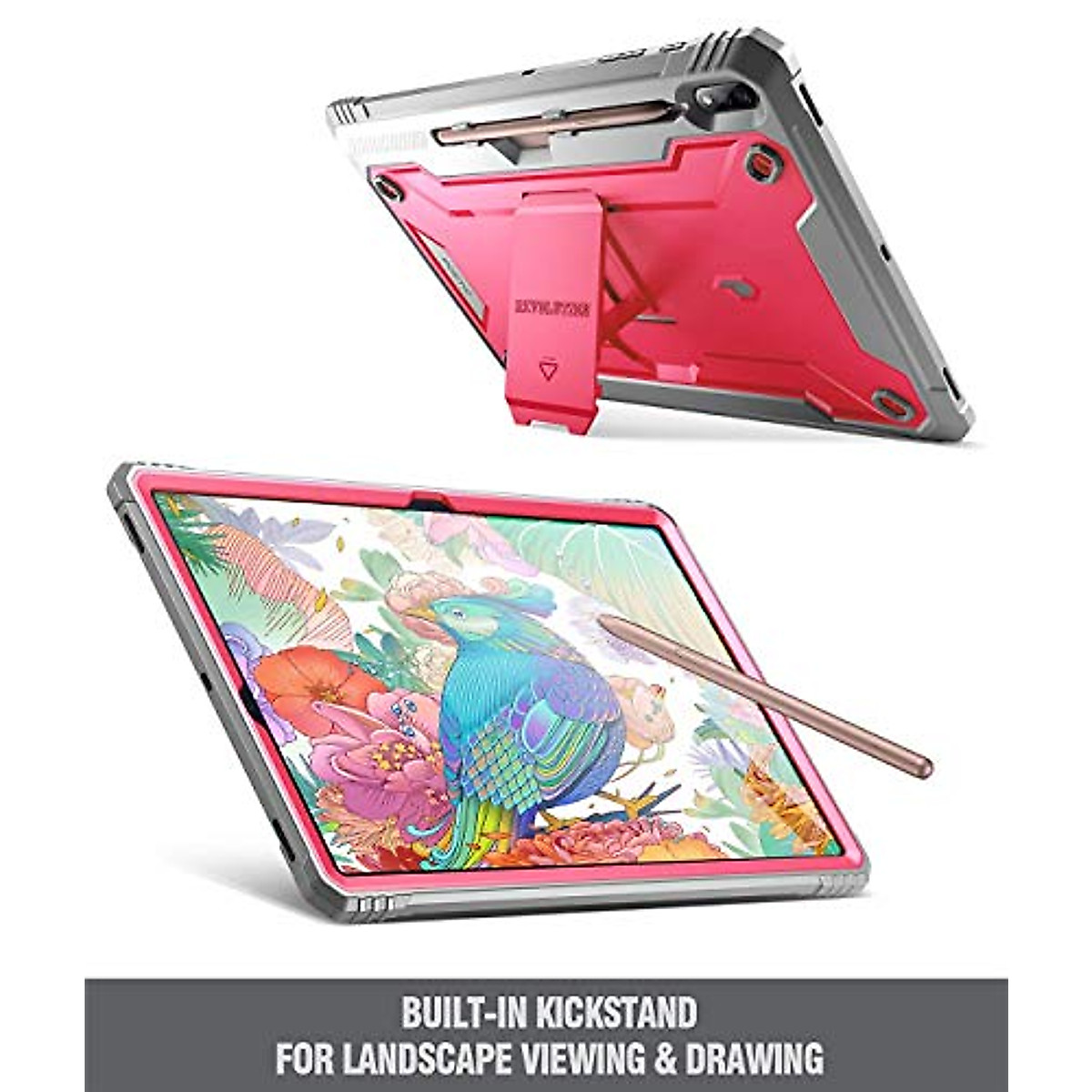 Poetic Revolution Case Designed for Galaxy Tab S7 Plus 2020 / S8 Plus 2022 12.4 inch, Full-Body Heavy Duty Case with S Pen Holder, Support S Pen Wireless Charging,Built-in-Screen Protector, Pink