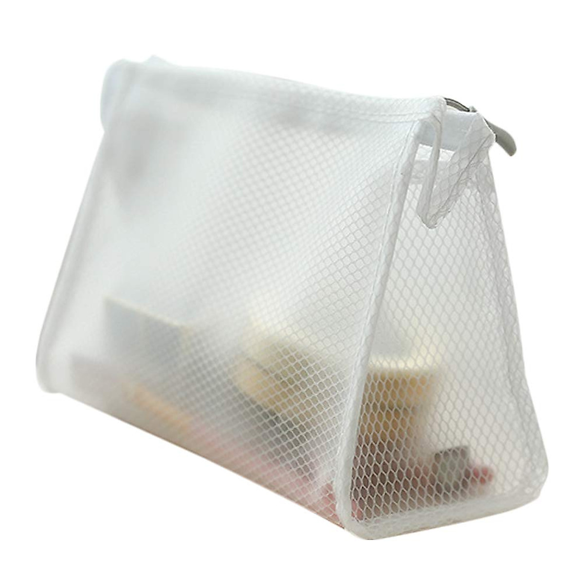 Cabilock 1pc Waterproof Cosmetic Bag White Makeup Bag Zipper Mesh Pouch Waterproof Makeup Bag Zipper Cosmetic Purse Mesh Bag Travel