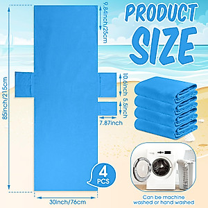 4 Pcs Cotton Beach Chair Cover Soft Lounge Chair Towel Sunbathing Travel Chaise Lounge Towel Cover with Pockets on Side and Top for Outdoor Beach Pool (Blue)