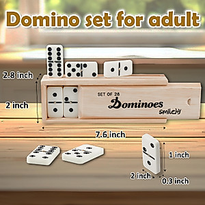 Smilejoy Dominoes Set for Adults, Domino Set for Classic Board Games,Double 6 Domino Game Set 28 Pieces with Wood Case (2 Players)
