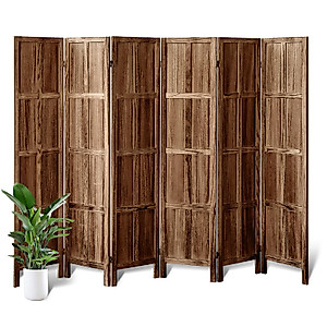 BMWEI 4 Panel Room Divider, 5.6 FT Folding Privacy Screen Room Divider, Partition Divider for Room Separation, Wooden Room Screen Divider Freestanding, for Home Office, Bedroom (Brown)