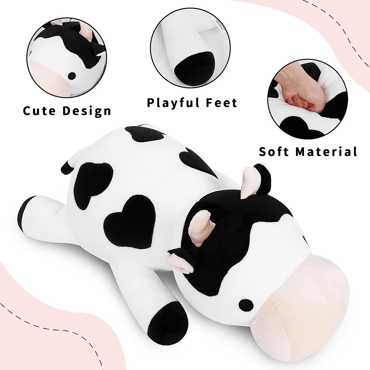 IdeaMeme Milk Cow Weighted Plush, 24" 4.2 lbs Weighted Stuffed Animals Series, Cute Cow Plushie Dolls Throw Pillow Birthday Gifts for Children Kids Adults