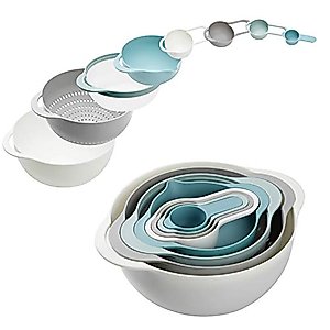 Plastic Mixing Bowls - Multicolored, Set of 8, Nest for Easy Storage, inculding Measuring Cups, Colander, Sifter, Large Bowl, Great for Cooking and Baking, Rv Camping Accessories, BPA Free