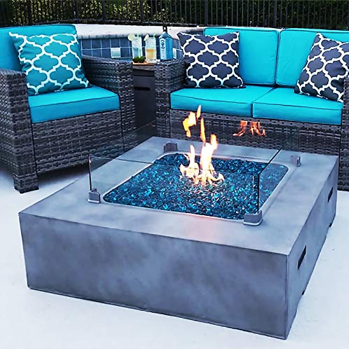 yukang Redeo Fire Pit Glass Wind Guard, 20" x 20" Square Fire Pit Clear Tempered Glass Guard for Propane Fire Pit, Outdoor Fire Pit Table - 8 mm Thickness