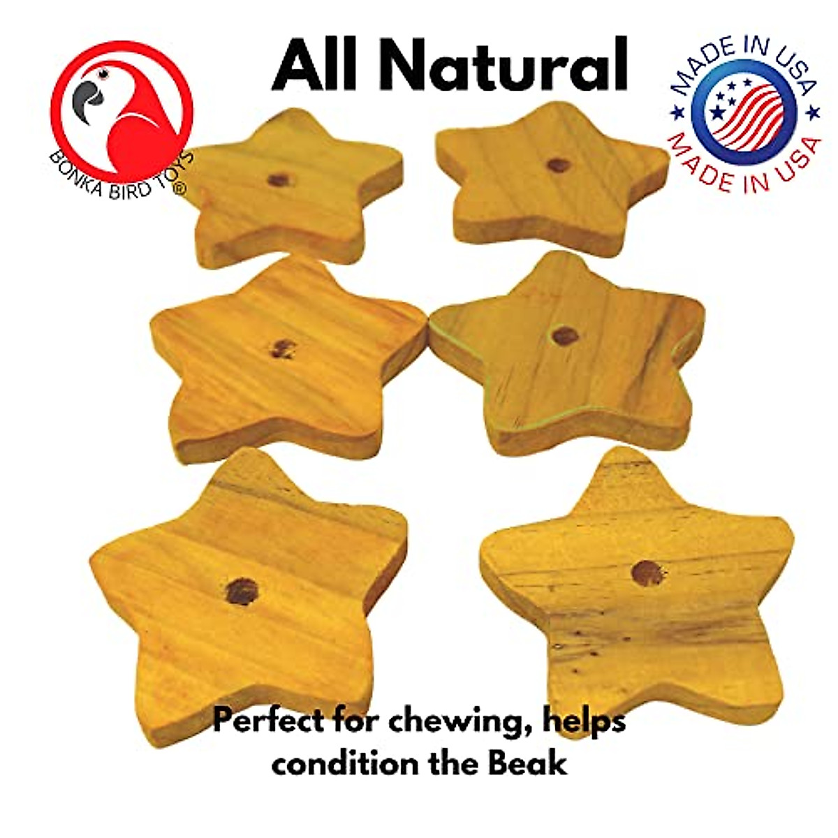 Bonka Bird Toys 1150 Pk6 Yellow Jumbo Wood Stars Foot Talon Craft Part Bird Toys