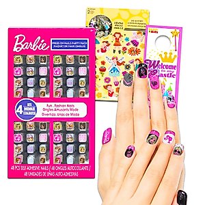 Barbie Mattel Nail Art Stickers Set for Girls, Kids - Bundle with 48 Barbie Stick On Nails for Birthday Supplies, Goodie Bags, and More, with Stickers and Temporary Tattoos (Barbie Gifts)