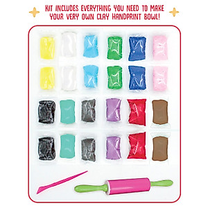 Peachy Keen Crafts Craft Sets for Kids Ages 5 and Up - Make Your Own Clay Hand Print Bowl - Includes Multicolor Clay, Cutting Tool, and Roller - Kid Craft Kit to Make Up to 3 Bowls