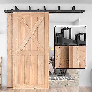 WINSOON Top Mount Double Bypass Barn Door Hardware 6.6 FT Track Double Door Kit, Overlapping, One-Piece Rail, Heavy Duty, Slide Smoothly Quietly, Easy Install, Fit Up to Two 39.6” Wide Door Panel