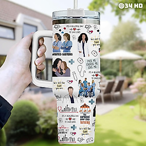 34HD Med Tv Show Lover Gifts, Show Tumbler with Handle and Straw, 40oz Stainless Steel Insulated Med School Student Coffee Mug, Unique Gifts for Doctor Nurse Appreciation