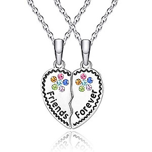 Lanqueen BFF Necklace for 2 Friendship Necklace Best Friend Necklaces for 2 Girls Best Friend Friendship Gifts for Women Friends Bestie Necklaces Crystal Heart Broken Necklace, Chain 18"