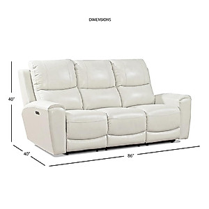 Steve Silver Laurel Leather Dual-Power Reclining Living Room Sofas, Power Headrest/Reclining Leg Rest USB Charging Port, Top Grain Leather, 86" L x 40" W x 40" H, Ivory