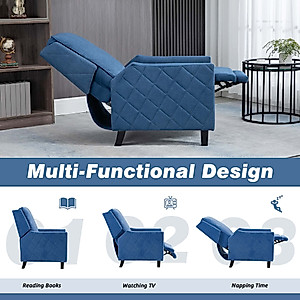 AVAWING Push Back Recliner Chair, Wing Back Chairs with Arms, Mid-Century Vintage Accent Chair for Living Room, Polyester, Blue