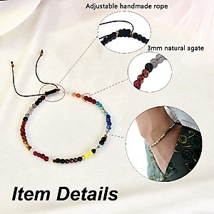 Rhdun Dainty Chakra Bracelets for Women, 3mm Agate Beads 7 Chakras Crystals and Healing Stones Bracelets, Bohemian 12 Constellation Meditation Bracelet