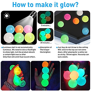 4 Pcs Ceiling Balls Glowing Sticky Balls, Stress Balls Glow in The Dark Toys Stick to The Ceiling, Luminous Stress Relieving Balls Fun Decompression Fidget Toy for Kids and Adults Anxiety Pressure