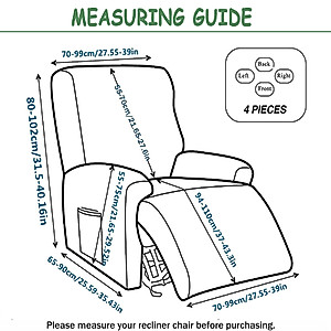 HAOYONG Recliner Slipcovers Stretch Lazyboy Recliner Cover 4 Pieces Covers for Recliners 1 Seat Recliner Couch Covers with Side Pocket Furniture Protector for Living Room