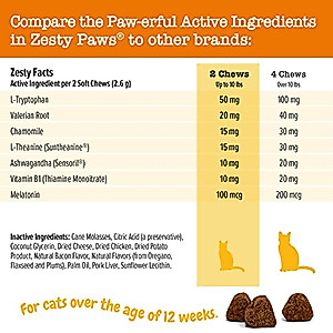 Zesty Paws Calming Chews for Cats - Composure & Relaxation for Everyday Stress & Separation - with Ashwagandha, Organic Chamomile, L-Theanine & L-Tryptophan – Bacon - 60 Count - Cat…