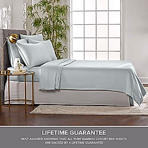 Pure Bamboo - Queen Bed Sheet Set, Genuine 100% Organic Viscose Derived from Bamboo, Luxuriously Soft & Cooling, Double Stitching, Lifetime Quality Promise (Queen, Sea Glass)