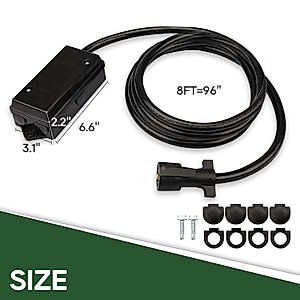 RVGUARD 7 Way 8 Foot Trailer Cord with 7 Gang Junction Box Kit,Include 12V Breakaway Switch and Plug Holder, Trailer Connector Cable Wiring Harness with Waterproof Junction Box