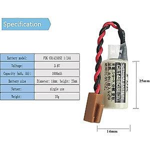 EVA(12-Pack) CR14250SE 3V 1800mAh Lithium Battery Replacement for Sanyo FDK 1/2AA PLC Battery 1747-BA Backup Power Supply with Brown Plug