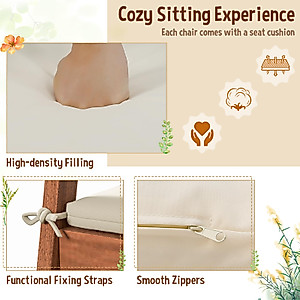 HAPPYGRILL Outdoor Dining Chair Set of 2, Patio Solid Wood Chairs with Comfortable Cushions, Breathable Slatted Seat, Outside Wood Armchairs for Balcony Porch Poolside