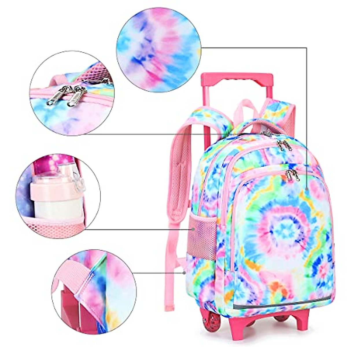 CAMTOP 18 Inch Rolling Backpack With Matching Lunch Bag Girls Boys Roller Bag on Wheels Kids School Bookbags Wheeled Backpack Set