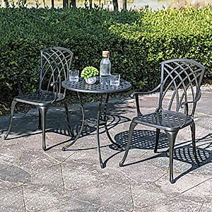 Nuu Garden 3 Piece Patio Bistro Table Set, Cast Aluminum Outdoor Patio Bistro Set Weather Resistant Chairs and Table with Umbrella Hole for Yard, Balcony, Black with Golden Powder