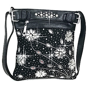 Zzfab Daisy Rhinestone Crossbody Bag Bling Sling Black