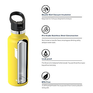Super Sparrow Insulated Water Bottle with Straw -17 oz - Reusable Leak Proof Thermos - BPA-Free Kids Water Bottle Stainless Steel - 2 Lids Metal Water Bottle for Sports, Travel, Camping