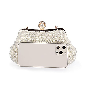 Fecialy Pearl Clutch Purses for Women Wedding Crystal Beaded Evening Handbags with Pearl Chain
