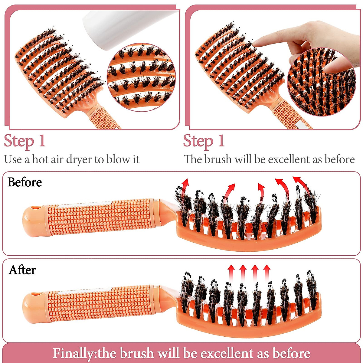 Zopeal 9 Pieces Boar Bristle Curved and Vented Brush for Detangling Dry, Wet, Curly, Thick or Straight Hair - Enhances Shine for Women, Men, and Kids