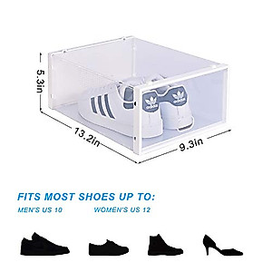 DHMAKER 6 pack Stackable Shoe Box, Thicken Foldable Clear Shoe Organizer, update Reinforced Design, Most Sturdy Shoe Storage Boxes - white