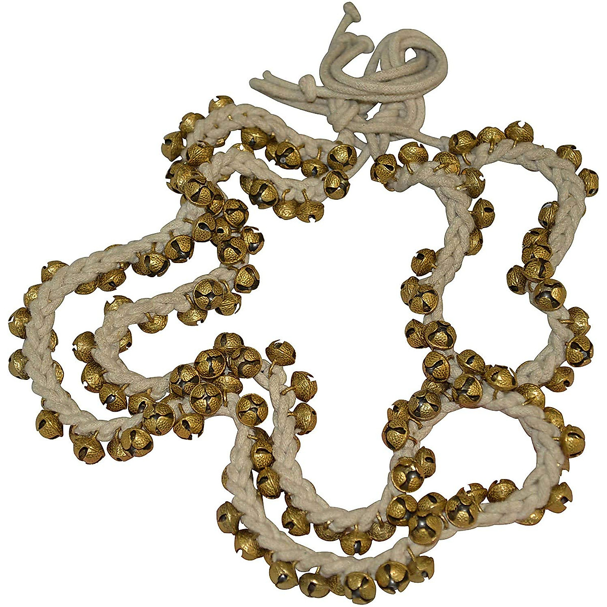 Kathak Ghungroo Tied with Cotton Cord String White Bell Pair Kathak Ghungru Anklet Musical Instrument Pair 50+50 Bells (12 no.Ghungroo) Indian Classic Dancing
