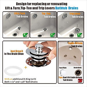 Artiwell Universal Lift and Turn Bath Drain Stopper and Cover, Bathtub Drain Stopper, Replaces Lift and Turn, Tip-Toe and Trip Lever drains for Tub, EZ Installation and Clearing (Chrome Plated)