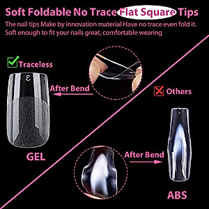 UNA GELLA Short Square Fake Nails 504pcs Short Square Press on Nails Pre-shape Short Square Gel Nail Tips for Full Cover Acrylic Short Square Nails False Nails For Nail Extension Home DIY Nail Salon 12 Sizes Gelly Tips