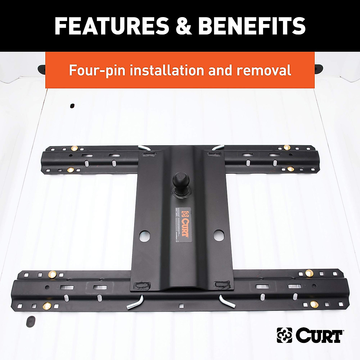 CURT 16055 Bent Plate 5th Wheel to Gooseneck Adapter Hitch, Fits Industry-Standard Rails, 25,000 lbs, 2-5/16-Inch Ball