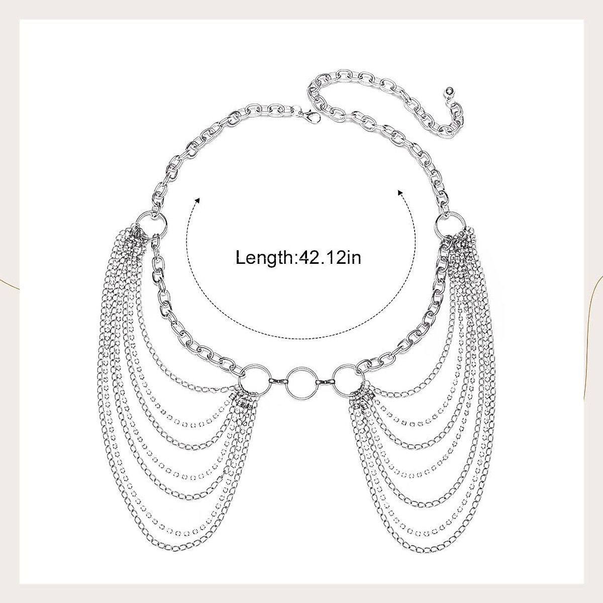 Cosydays Punk Rhinestone Waist Chain Belt Harness Body Chain Crystal Layered Beach Bikini Chain Belly Chain Jewelry for Women and Girls (A-Silver)