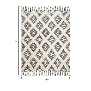 SAFAVIEH Kenya Collection Area Rug - 8' x 10', Black & Ivory, Hand-Knotted Moroccan Tribal Tassel Wool, Ideal for High Traffic Areas in Living Room, Bedroom (KNY910H)