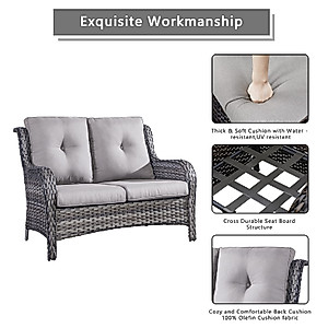 Patio Loveseat Wicker Outdoor Couch - 2-Seater Rattan Patio Sofa with Deep Seating and Comfortable Cushions for Outside Porch Deck Poolside Balcony(Mixed Grey Wicker/Grey Cushion)